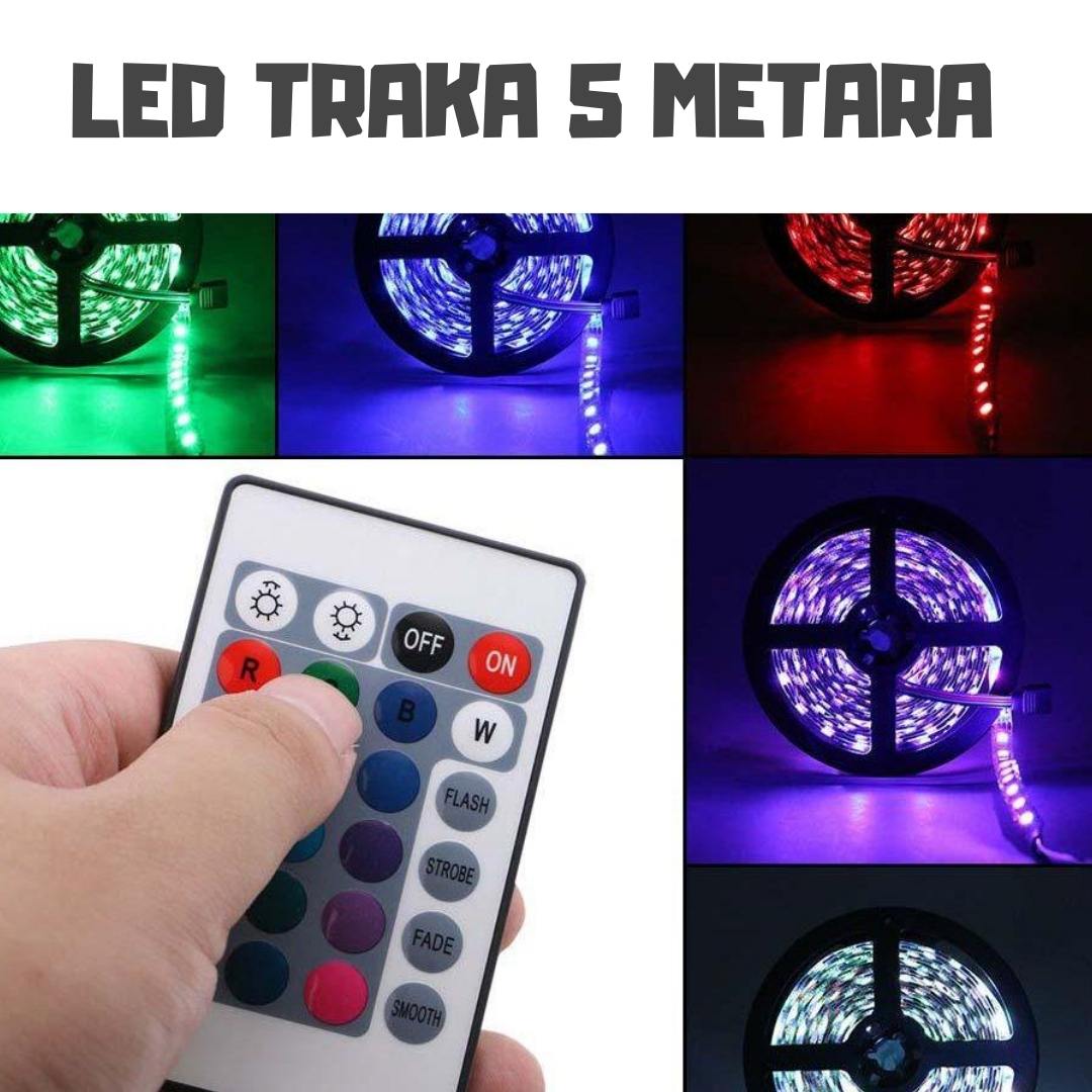 LED TRAKA U BOJI 5 METARA LED STRIP LED TRAKA ZA KUHINJU I DALJINSKI ...